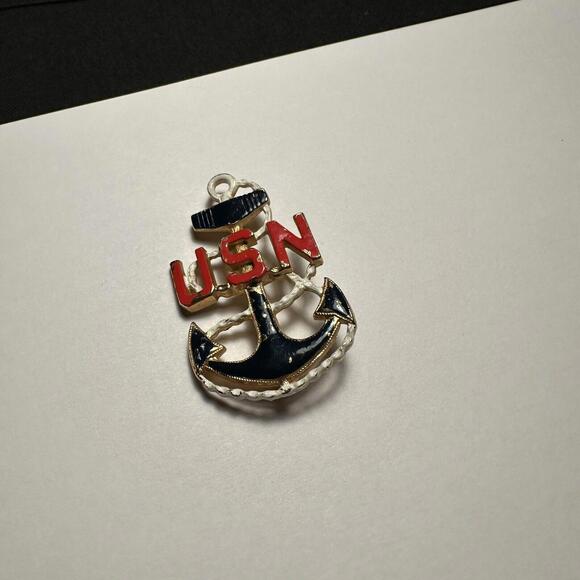Jewelry | Vintage Signed Lisner Gold Tone Red White Blue Enamel Anchor ...